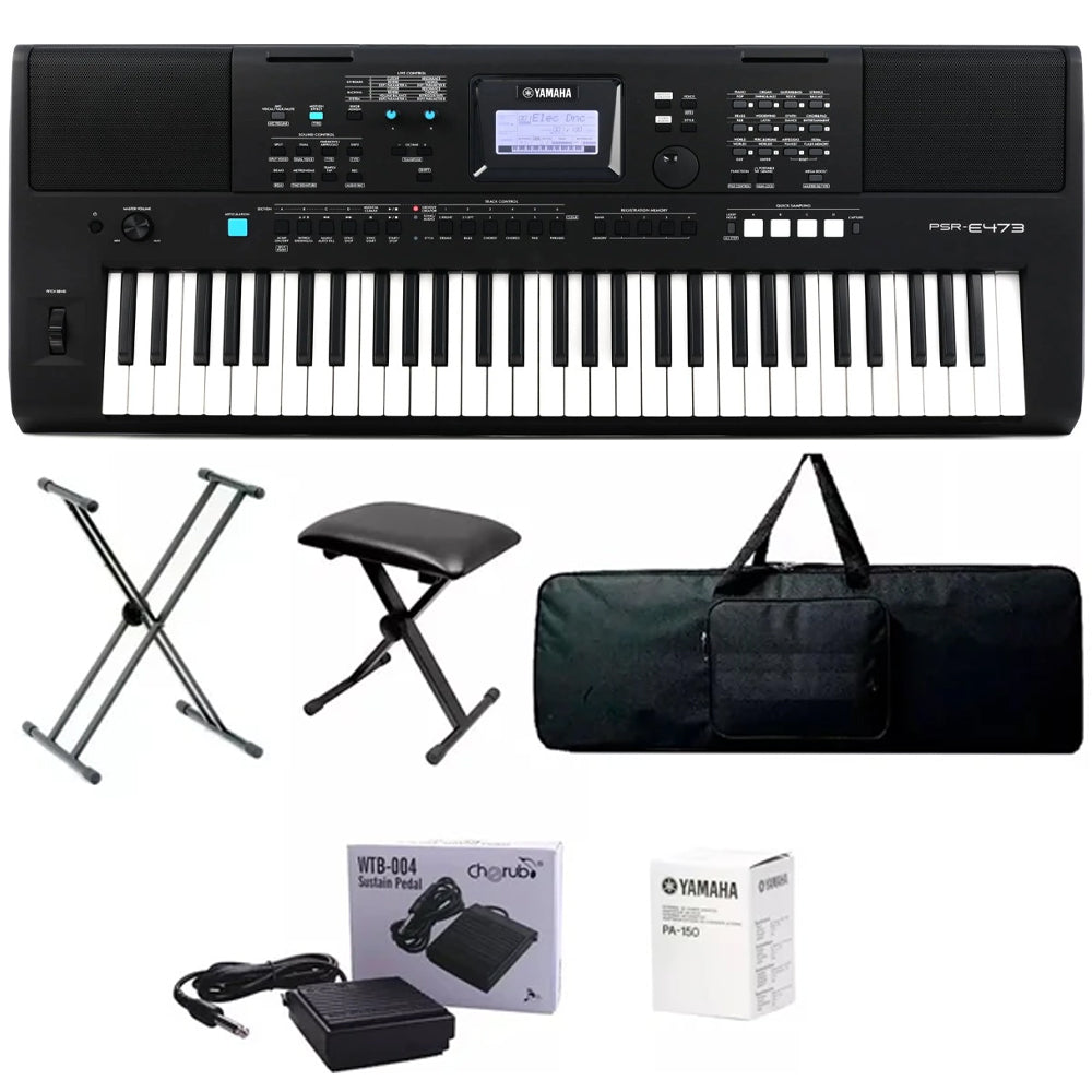 Teclado Yamaha Organeta Psr-e473 Adap+base+pedal+silla+forro ...